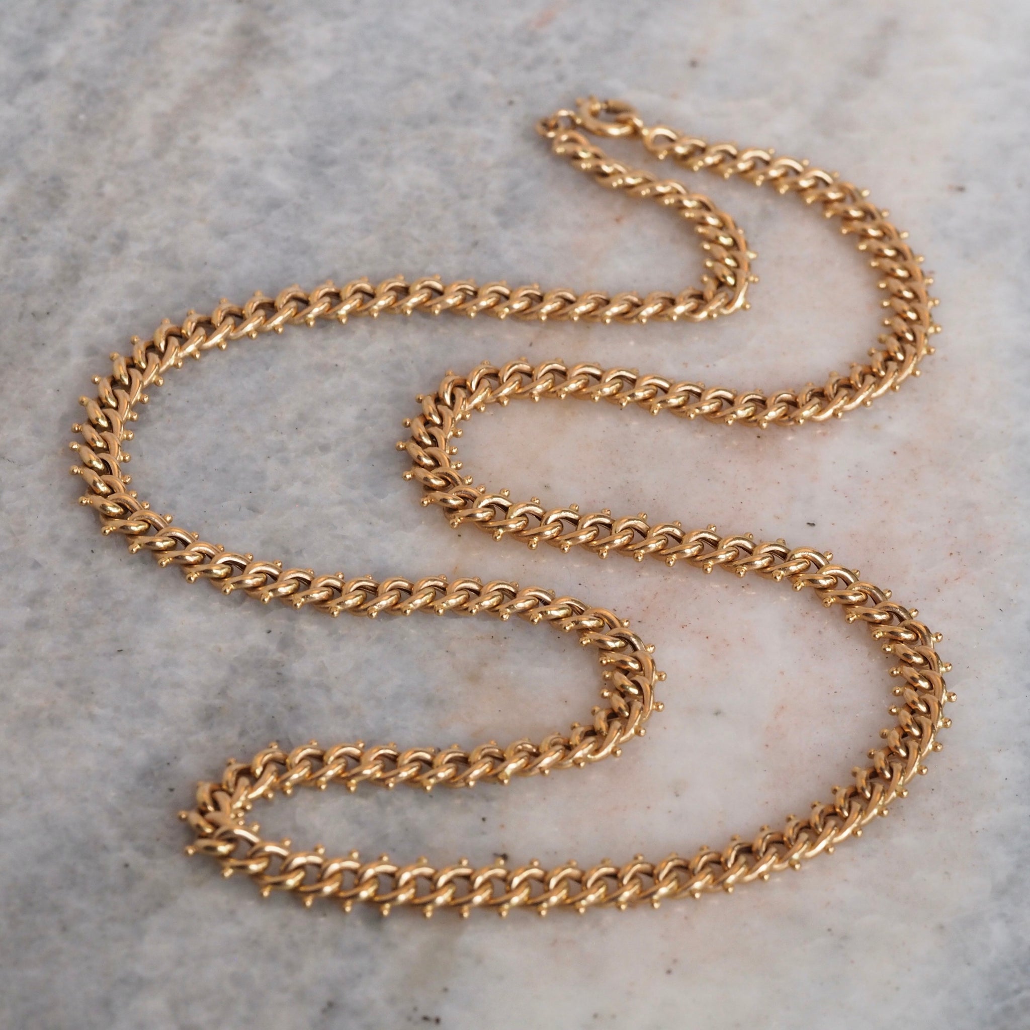 Vintage Portuguese 19K Gold Quilópode Beaded Curb Link Chain Necklace