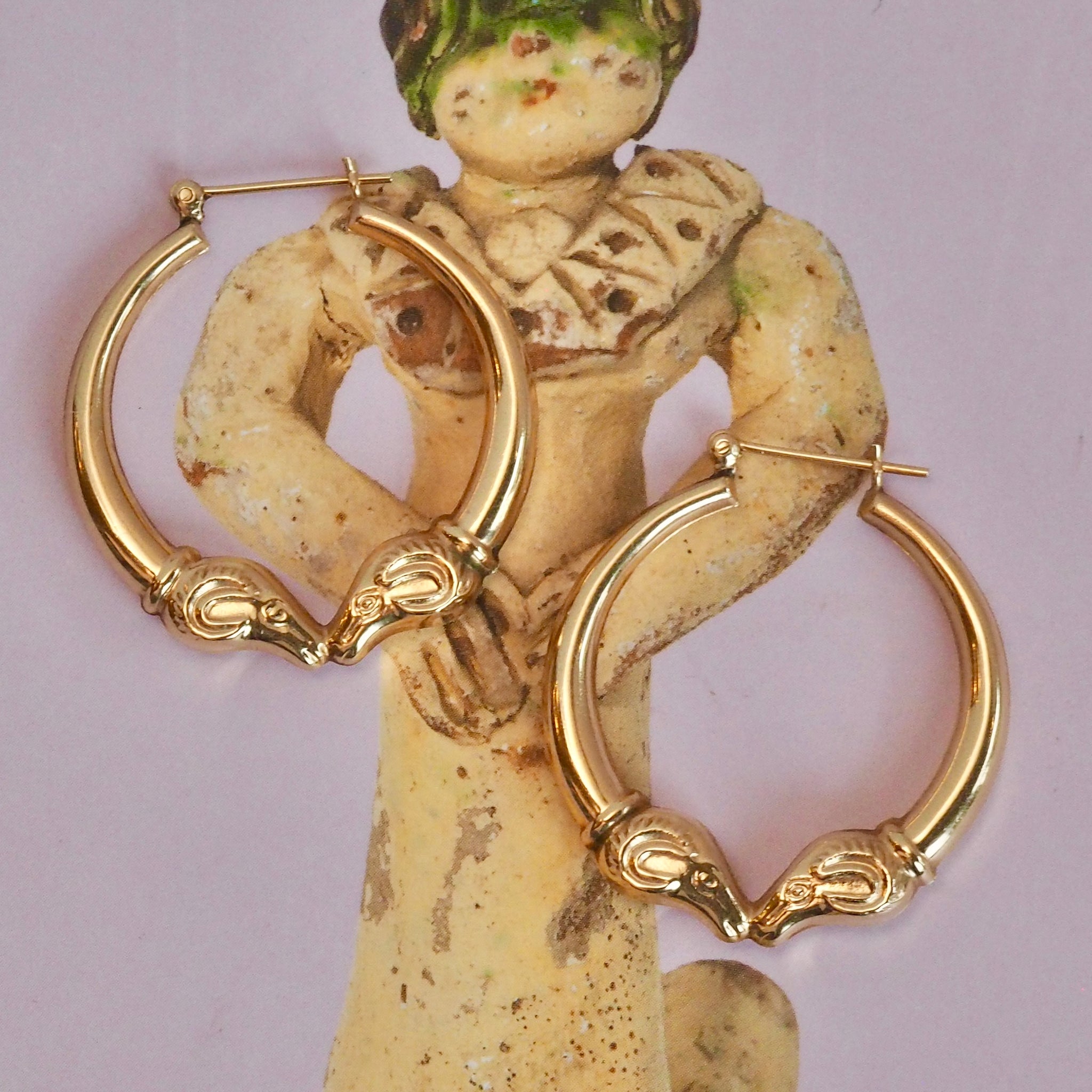 Vintage 14k Gold Ram Hoops