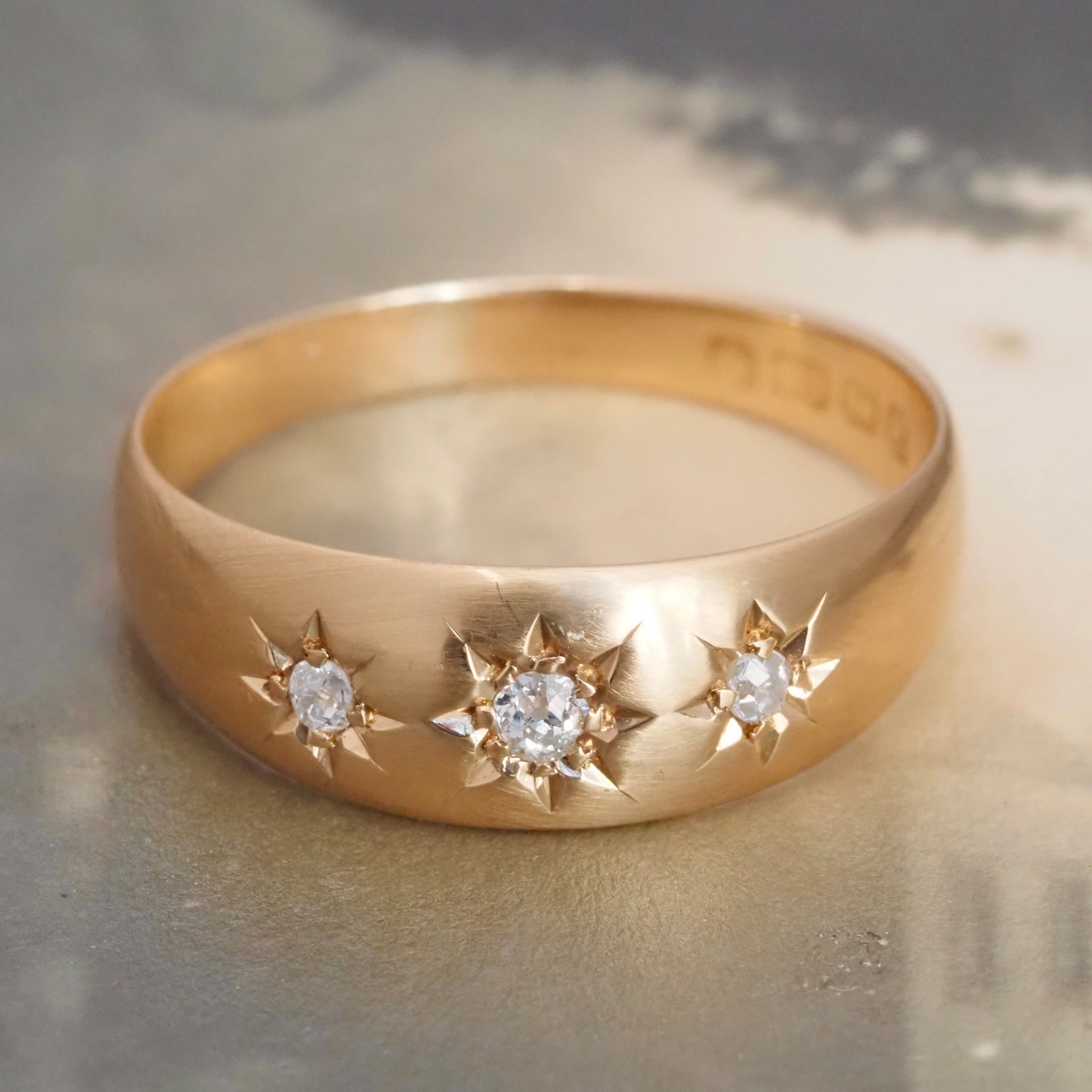 Antique English Edwardian c. 1904 Old Mine Cut Diamond Trilogy Starbur