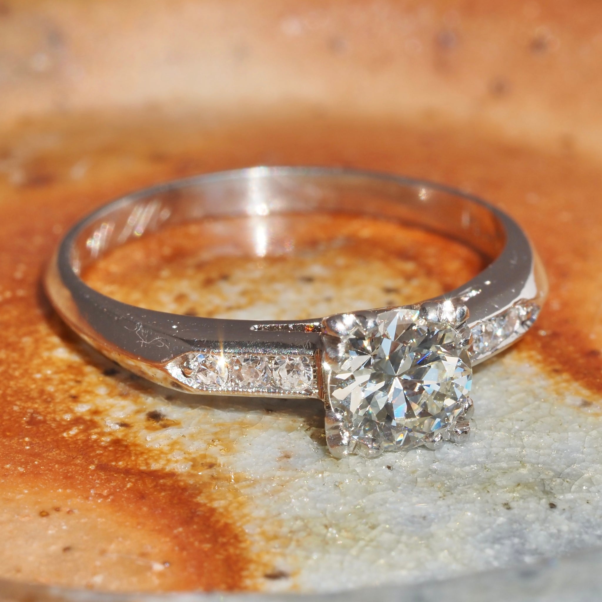 Vintage Platinum Early Modern Brilliant Transitional Cut Diamond Engag