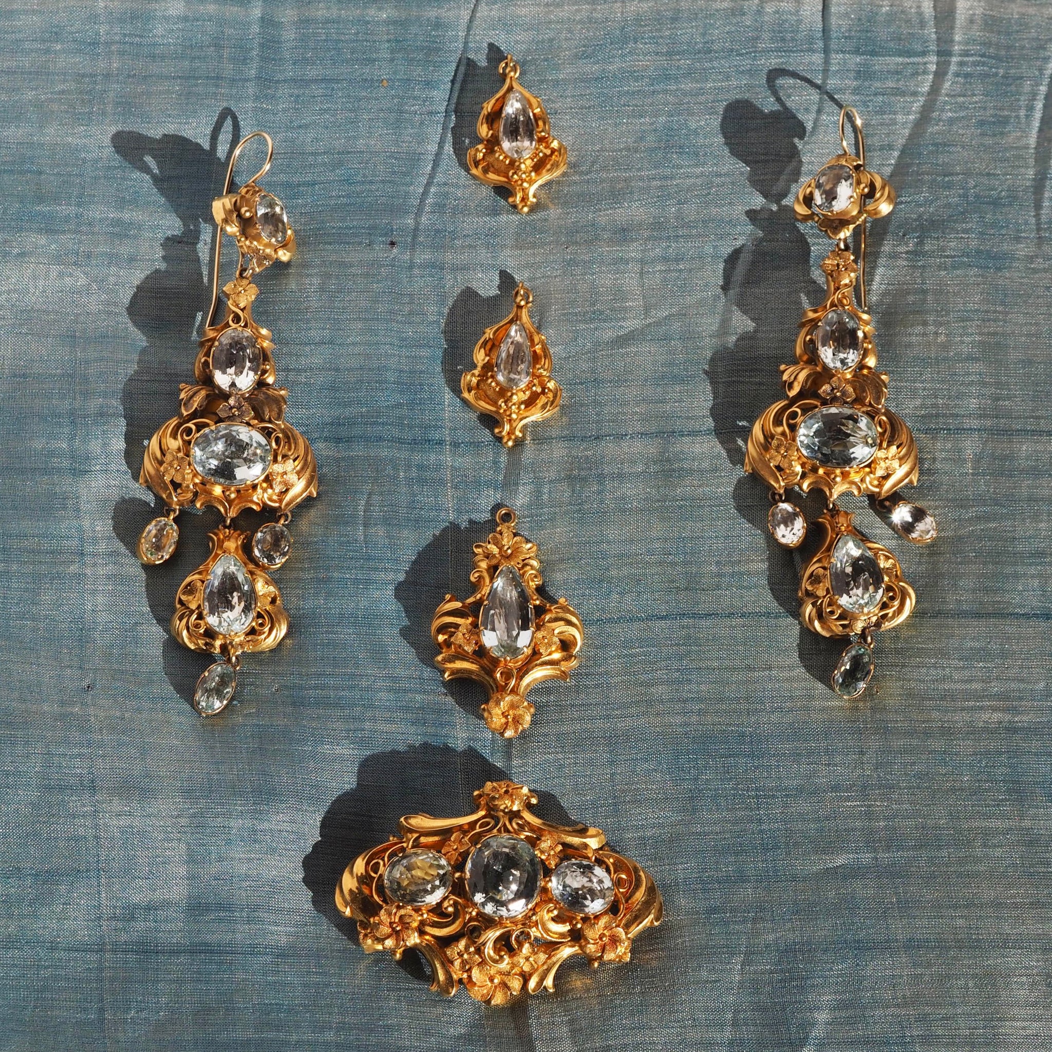 Antique Georgian Regency Style Aquamarine and Topaz Demi-Parure Suite