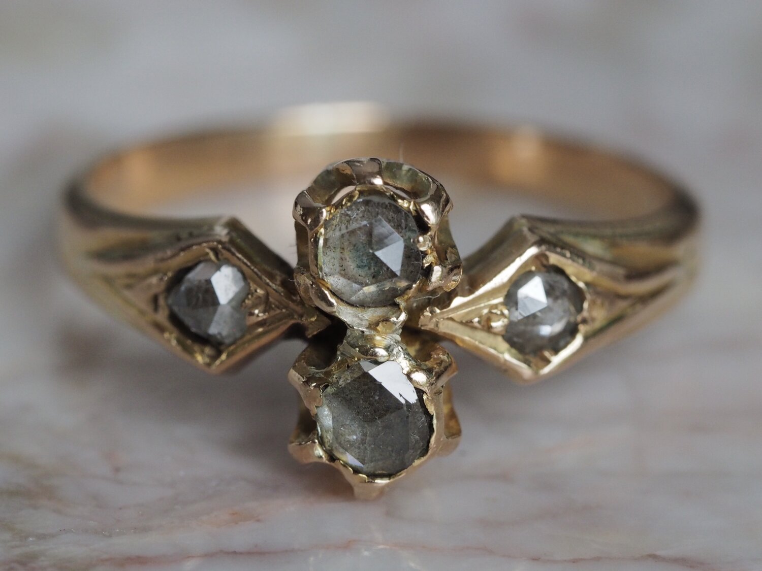 Antique Victorian 14k Gold Rose Cut Diamond Engagement Ring