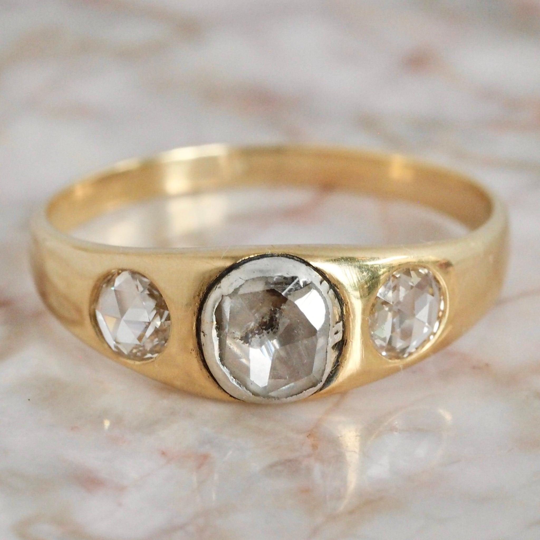 Antique Victorian 14k Gold Rose Cut Diamond Trilogy Ring
