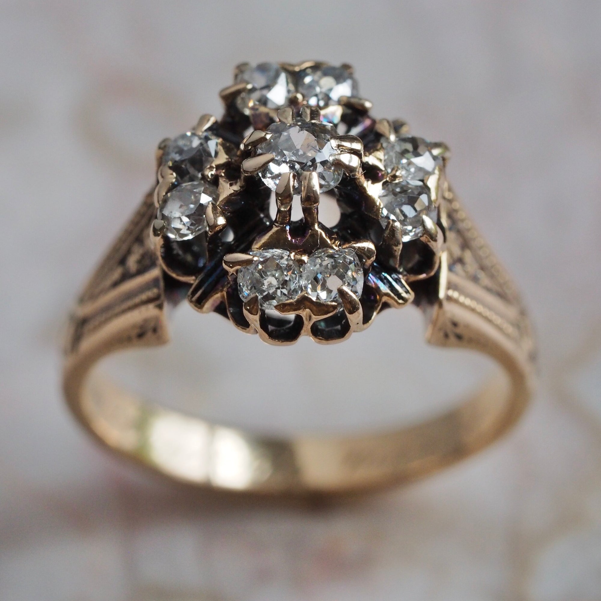 Antique Victorian c. 1872 14k Gold Old Mine Cut Diamond Engagement Rin