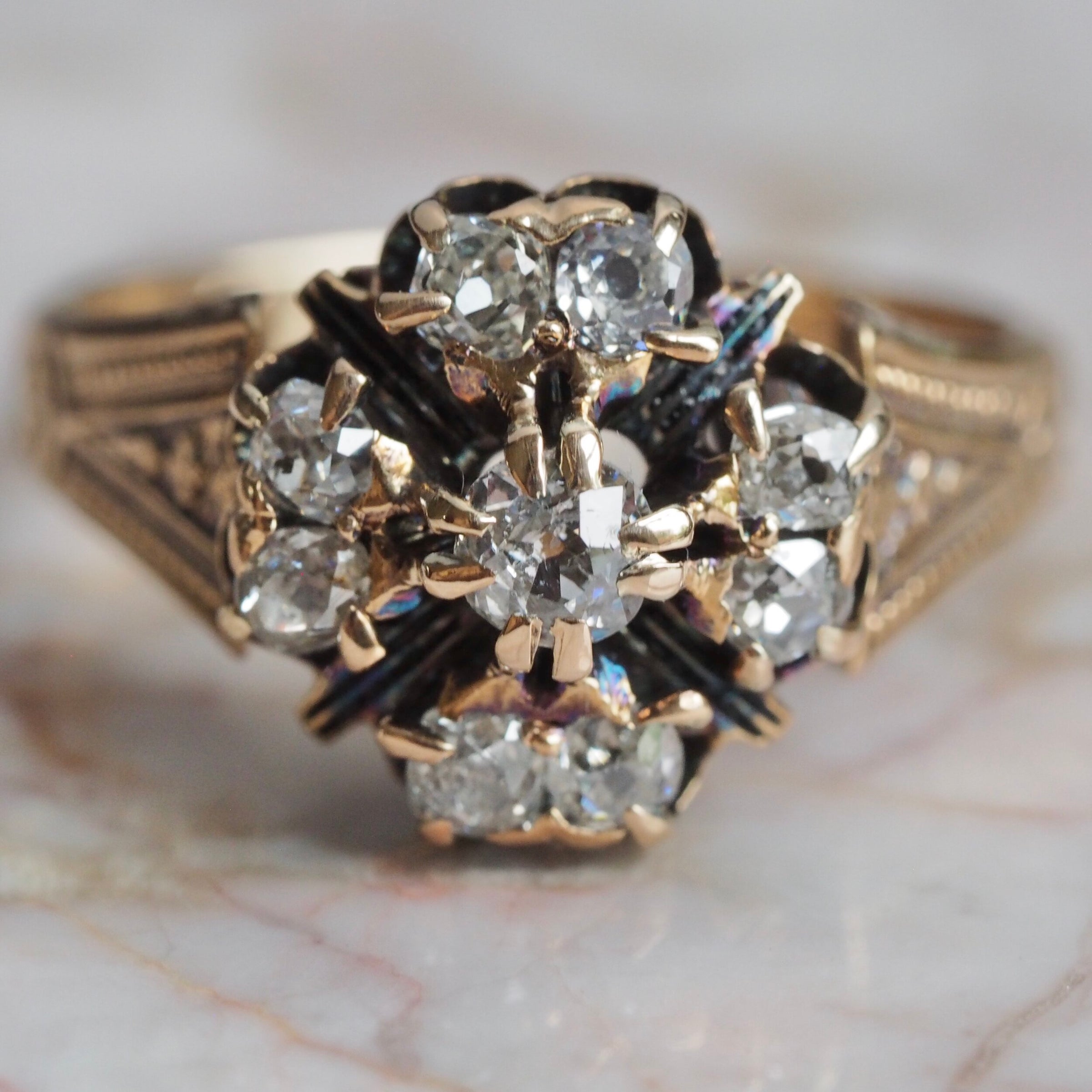Antique Victorian c. 1872 14k Gold Old Mine Cut Diamond Engagement Rin