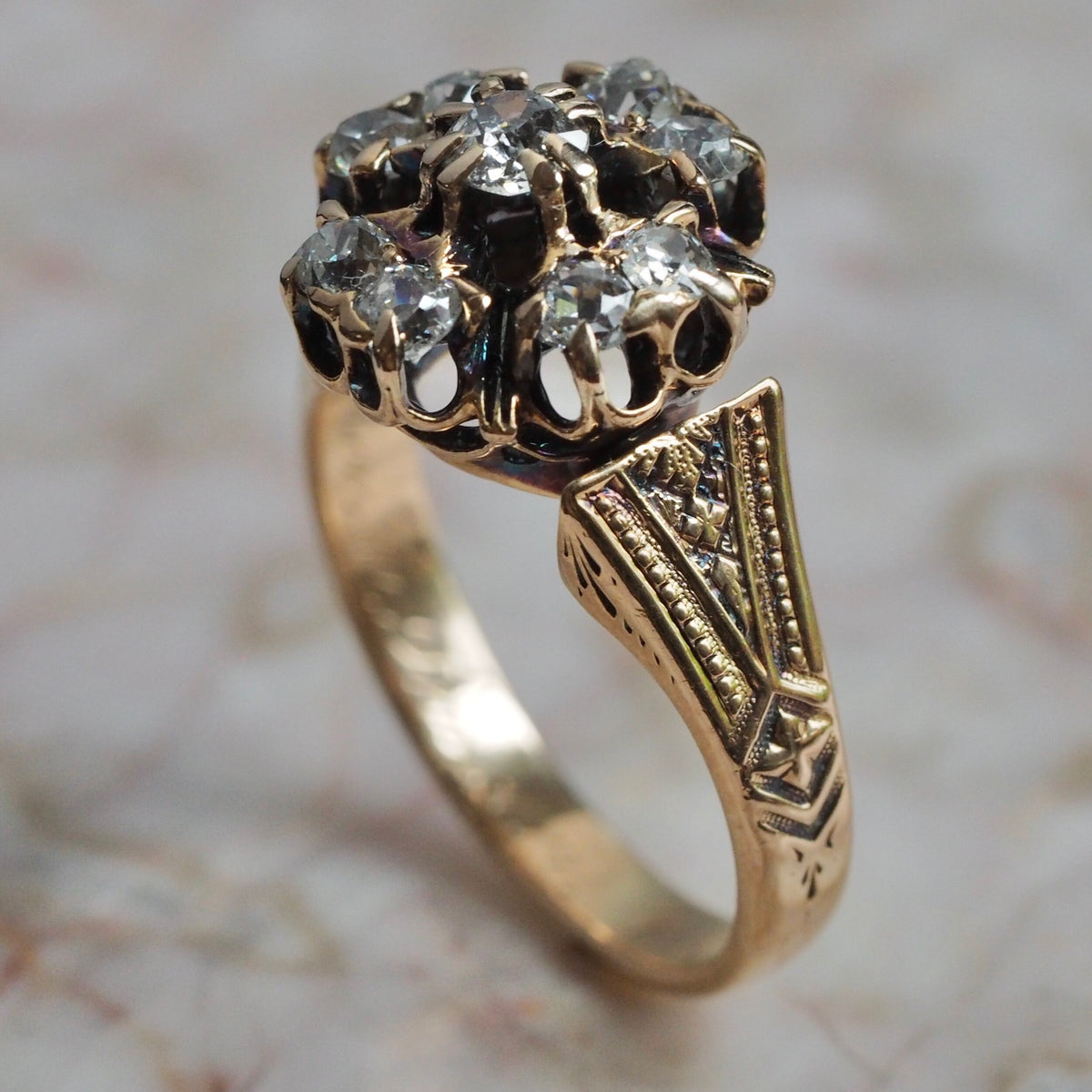 Antique Victorian c. 1872 14k Gold Old Mine Cut Diamond Engagement Rin