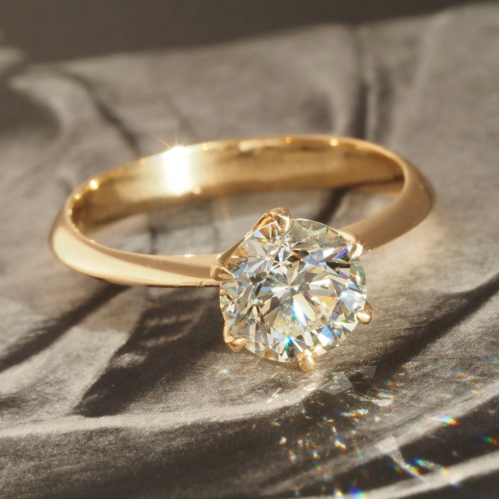 Vintage French 1.43ct Old European Cut Diamond 18k Gold Engagement Rin