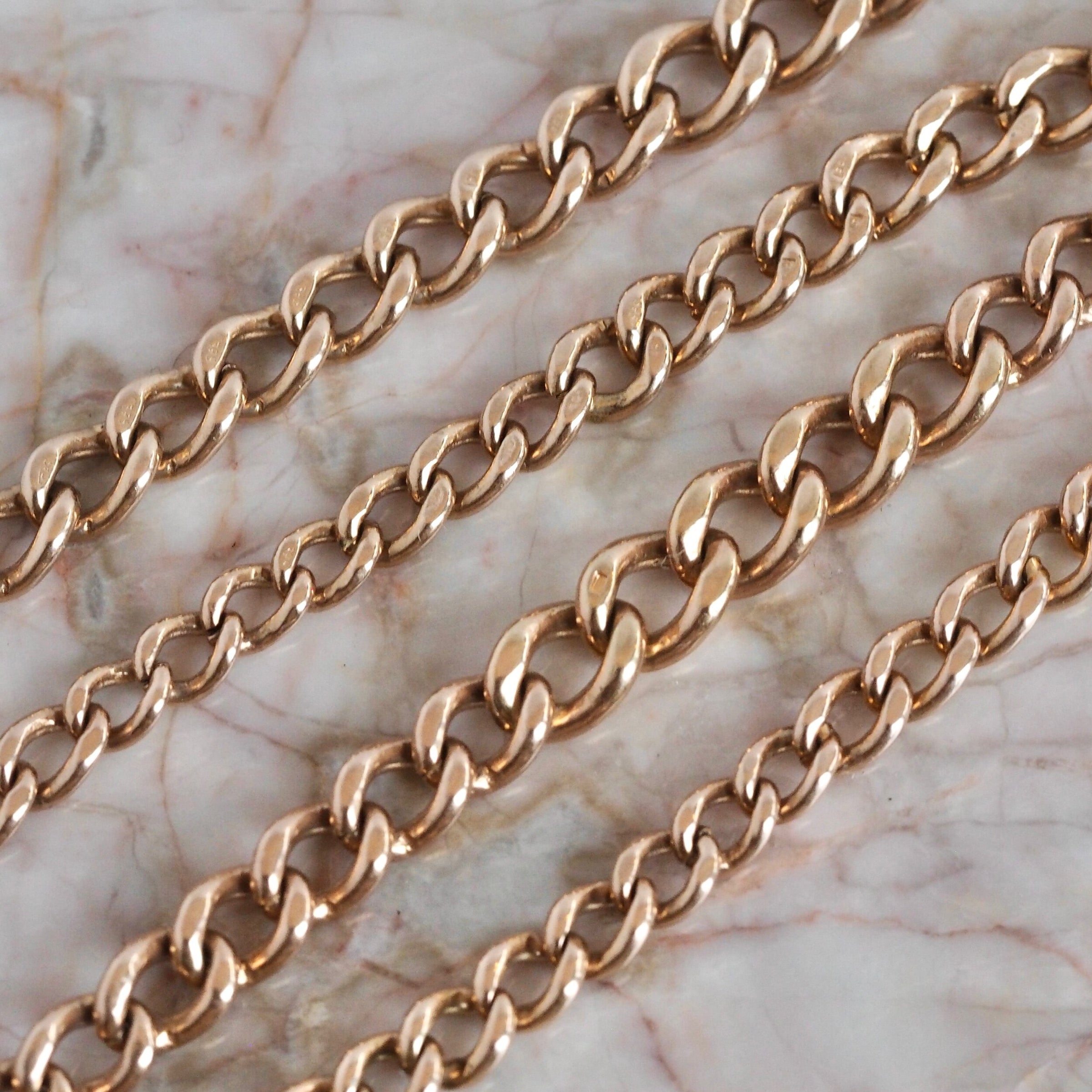 Vintage English 9k Gold Watch Chain With T-Bar and Dog Clip